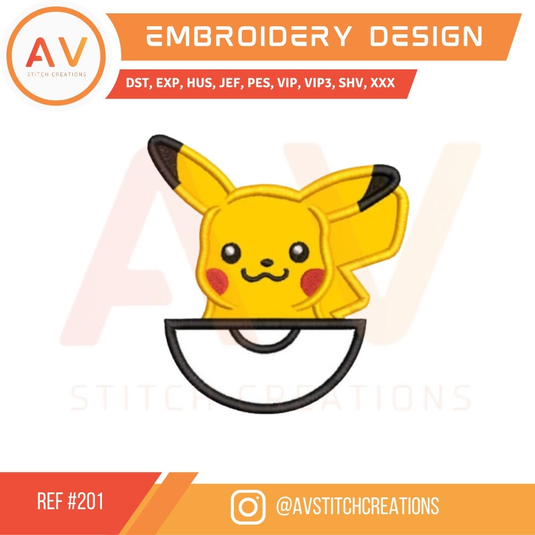 201 Pikachu Pokeball. Pokemon Embroidery Applique. Machine Embroidery ...