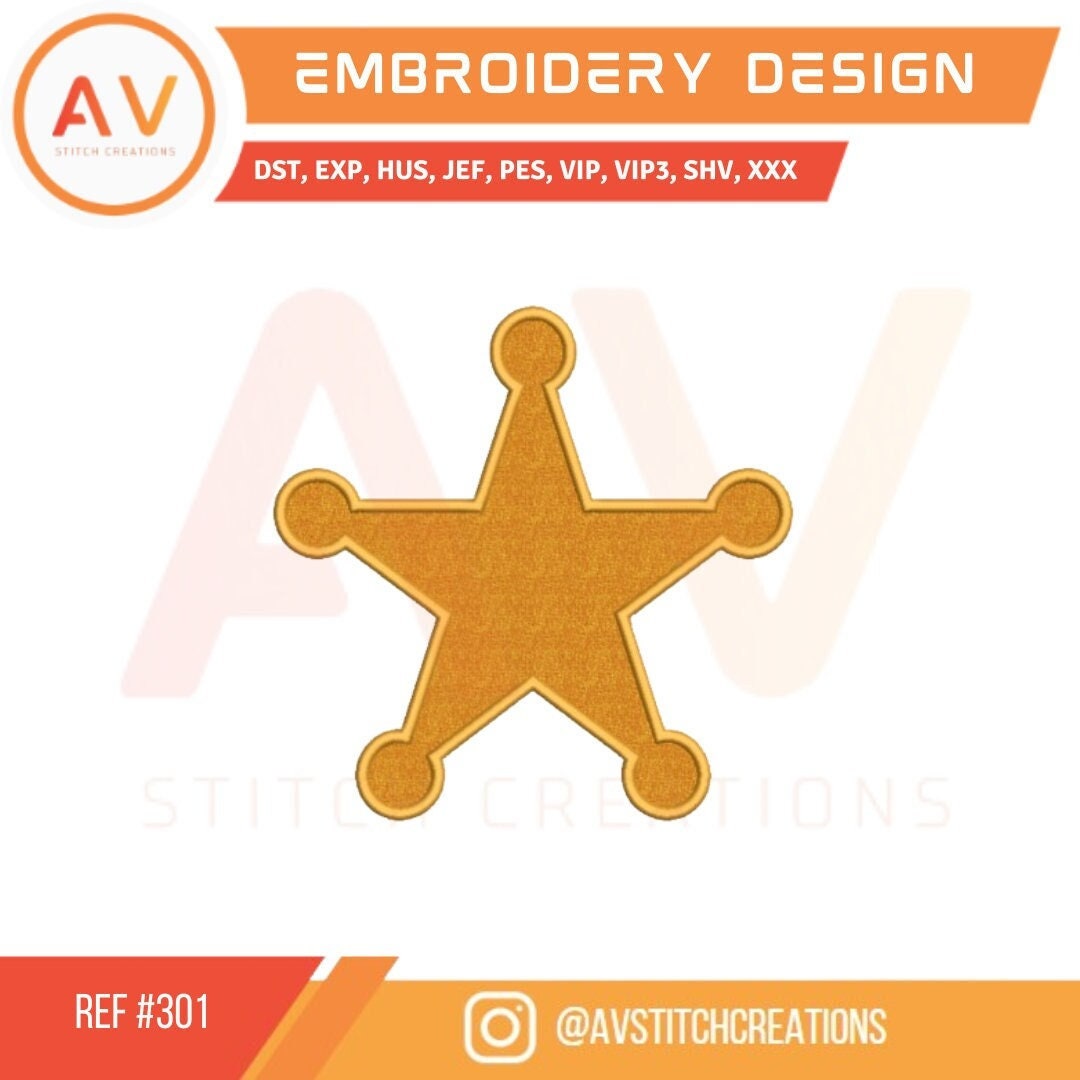 Sheriff Badge – Applique Embroidery Design – Machine Embroidery File ...