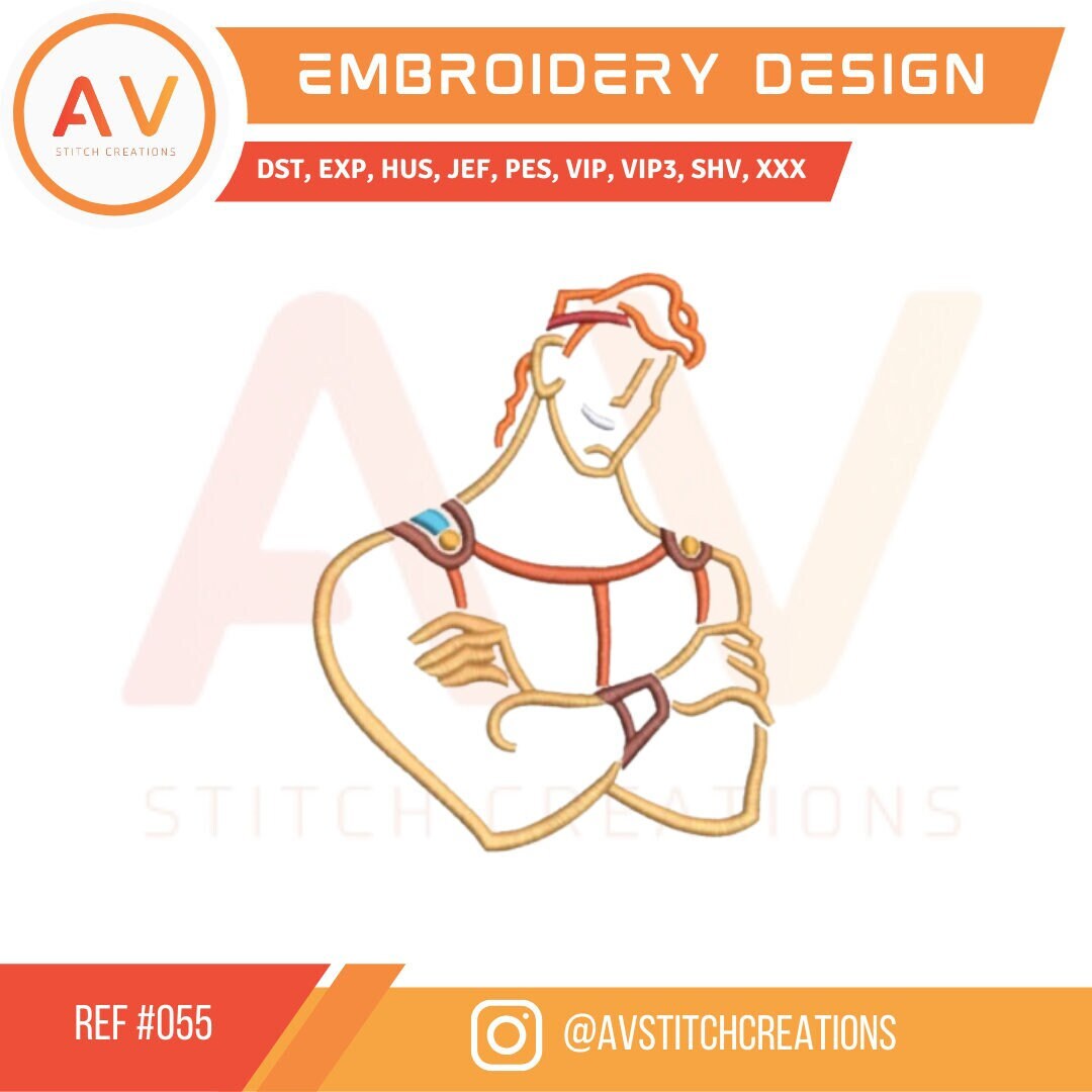 055 Hercules. Outline Stitch Embroidery. Embroidery Design. Machine ...