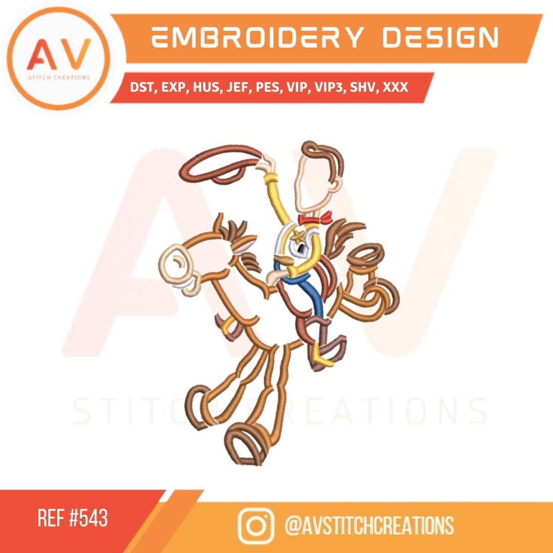 543 Cowboy Woody and Bullseye. Outline Stitch Embroidery. Embroidery ...