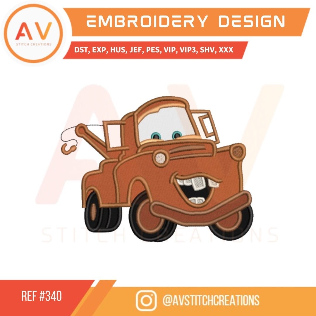 Tow Mater – Cars. Applique Embroidery Design – Machine Embroidery File ...