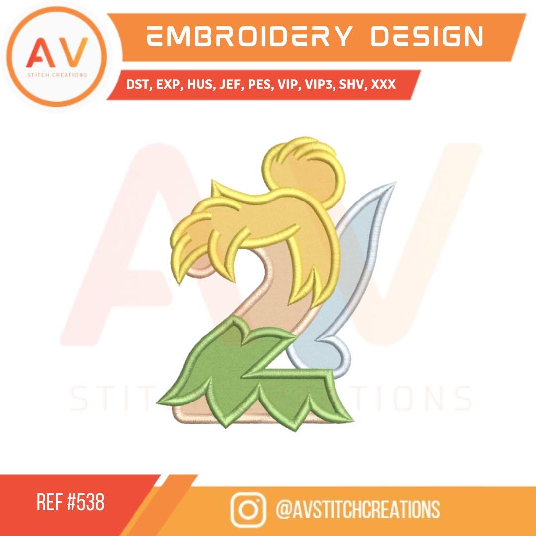 538 Tinker Bell Number 2. Birthday Applique Embroidery Design. Machine ...