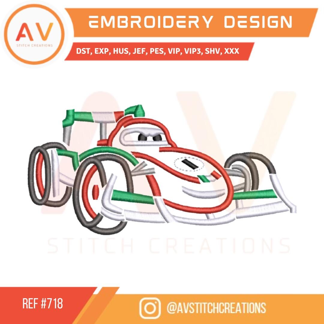 718 Francesco Formula Racer Cars. Embroidery Design. Machine Embroidery ...