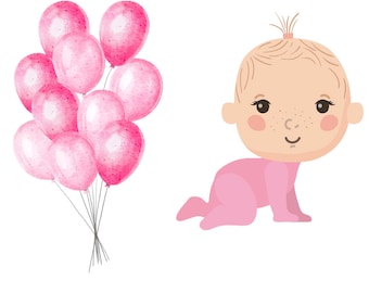 Baby Girl Clipart Commercial Use, Baby Shower Vector Graphics, Pink ...