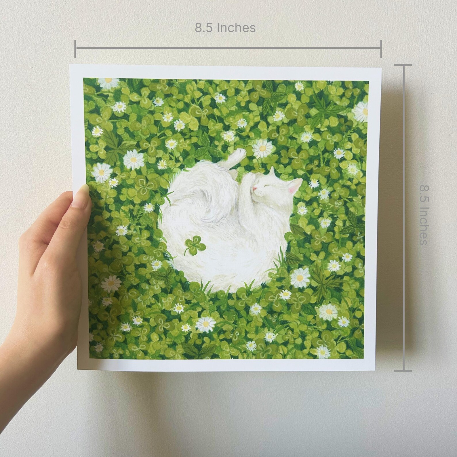 Clover Cat Nap Gouache Art Mini Print 8.5" X 8.5" Cat Painting, Wall ...