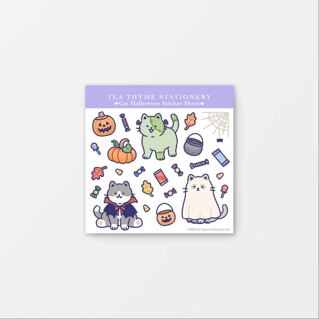 Cat Halloween Mini Sticker Sheet 3.75" X 3.75" Waterproof Vinyl ...
