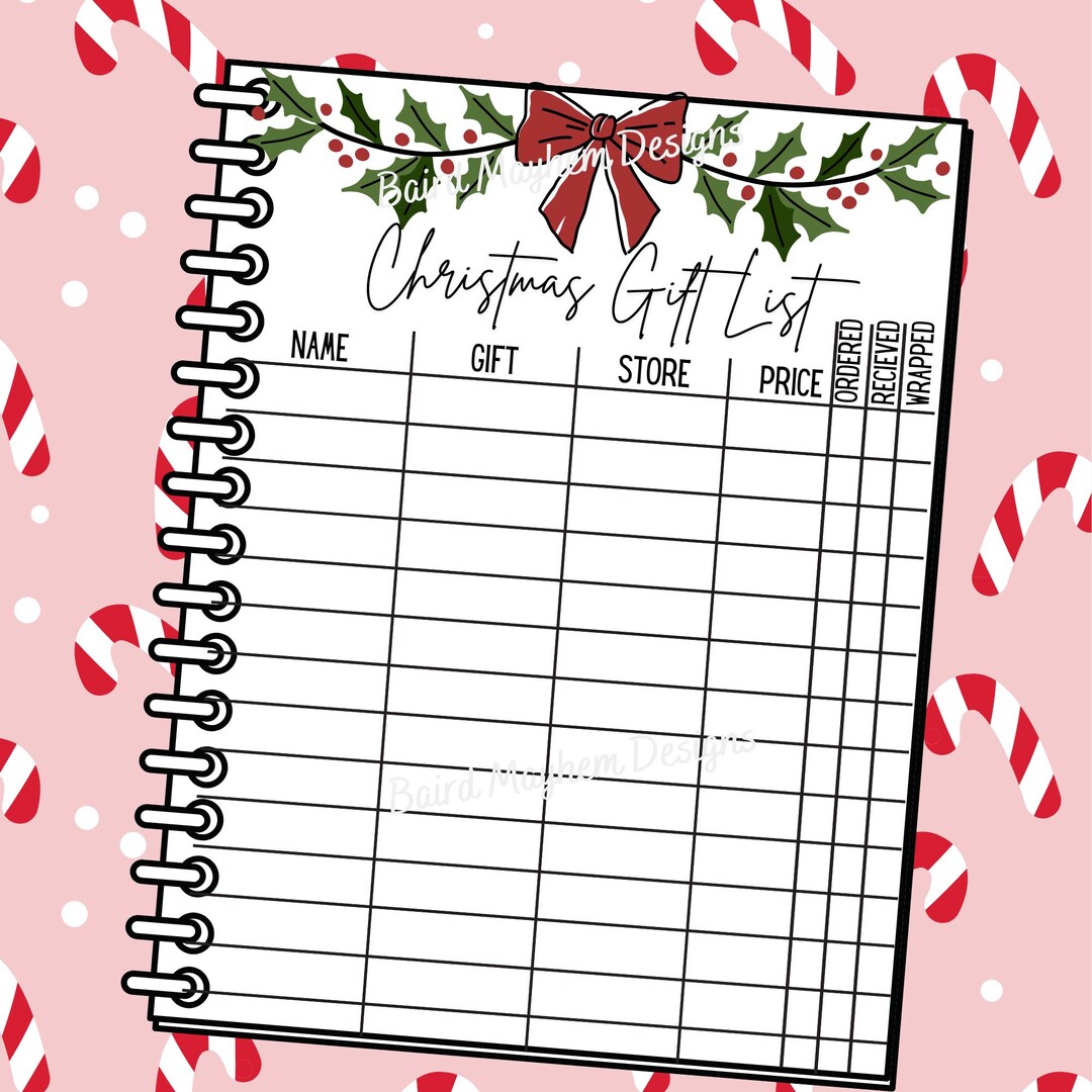 Christmas Gift List Pdf, Printable, Printable Gift Tracker, Printable ...