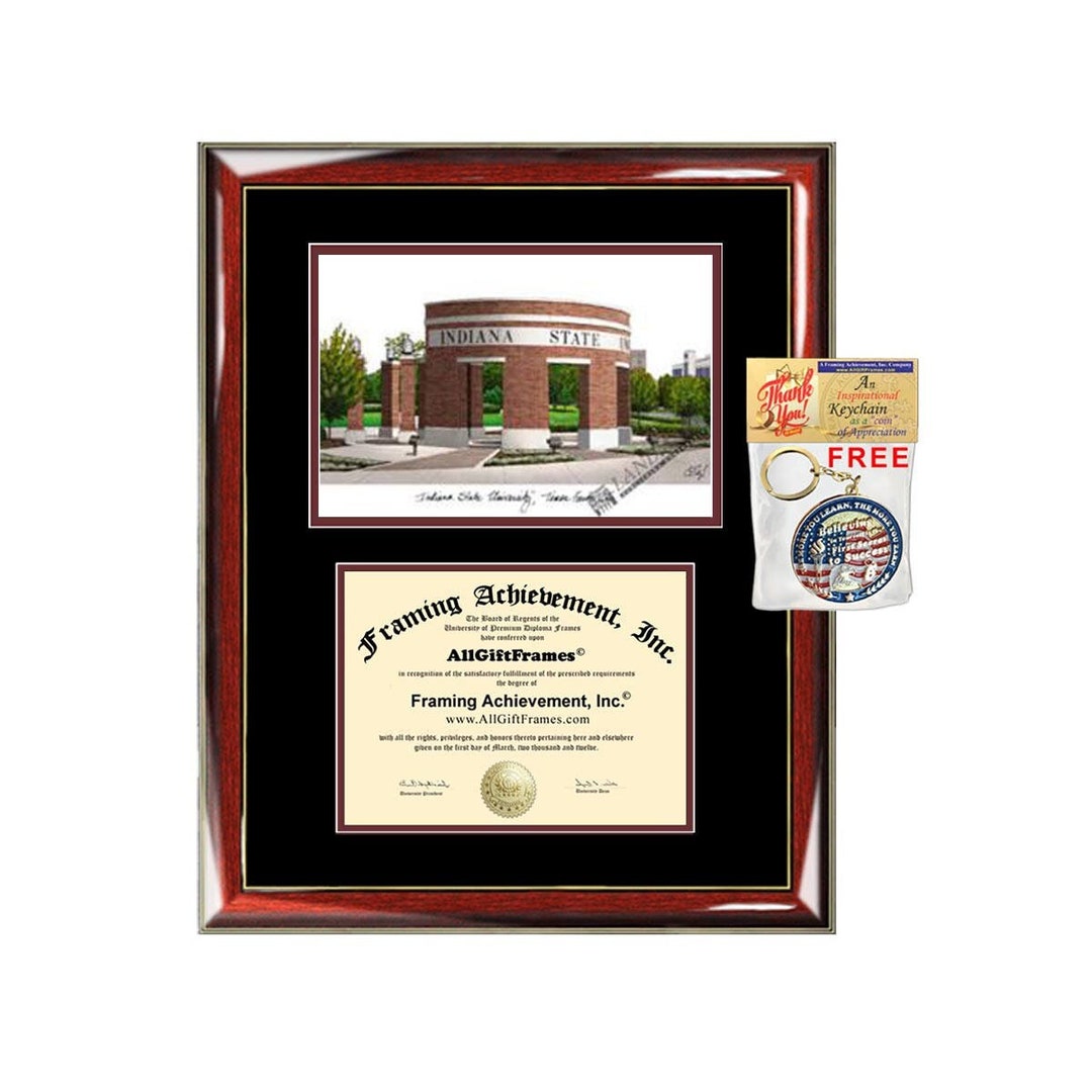 Indiana State University Diploma Frames Lithograph ISU Campus Sketch ...