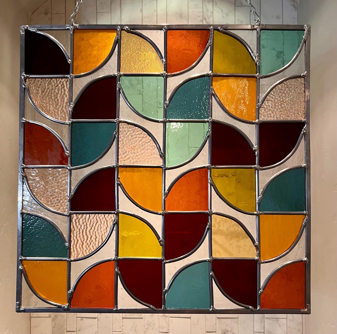 Bauhaus Inspired MCM Stained Glass Panel 15” - Etsy