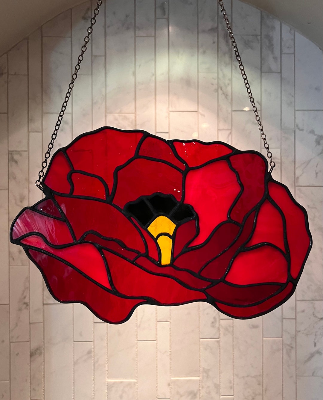 Beautiful Large Stained Glass Poppy Sun Catcher 10” - Etsy