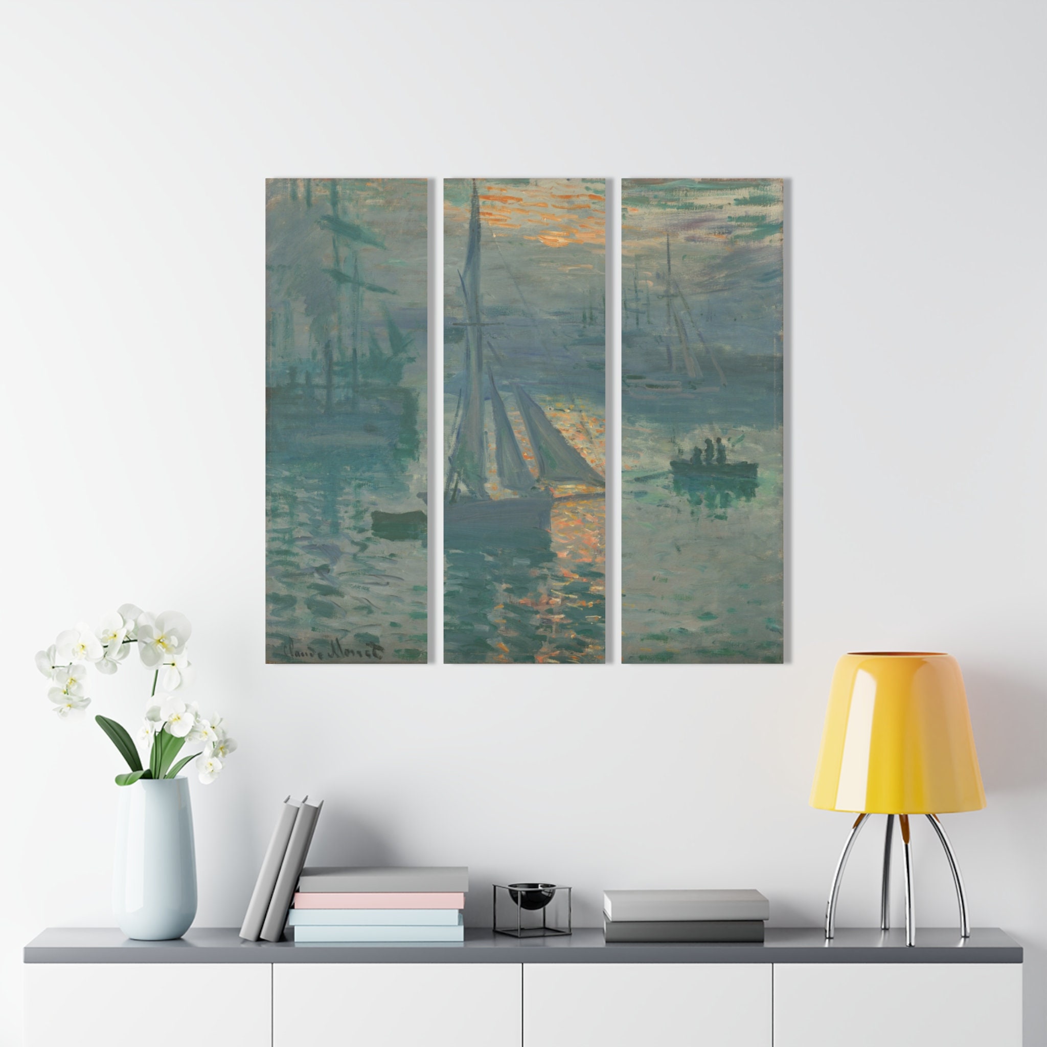 Claude Monet Acrylic Triptych Art - Modern Home Decoration, Sunrise ...
