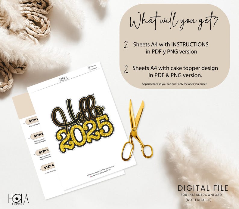 Hello 2025 Cake Topper, Happy New Year Cake Topper, New Year's Eve Cake ...