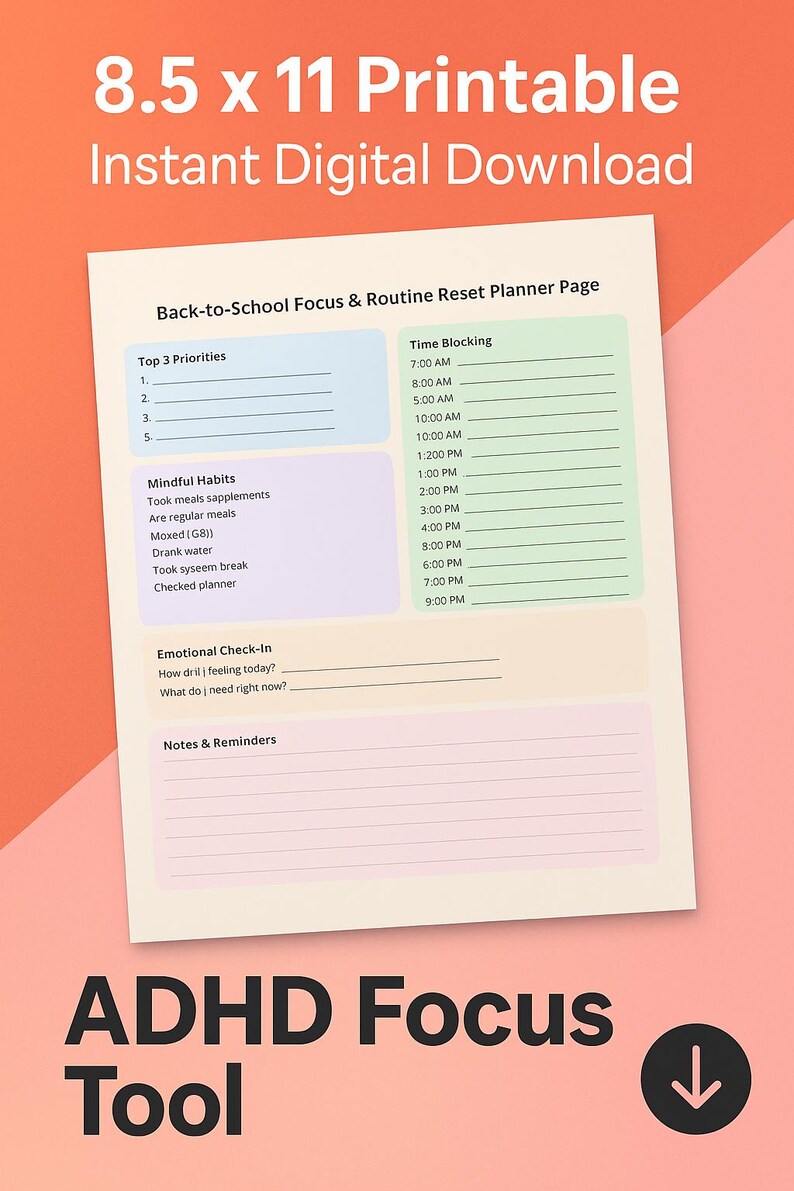 Ultimate ADHD Morning & Focus Planner Bundle – 10 Printable Pages for ...