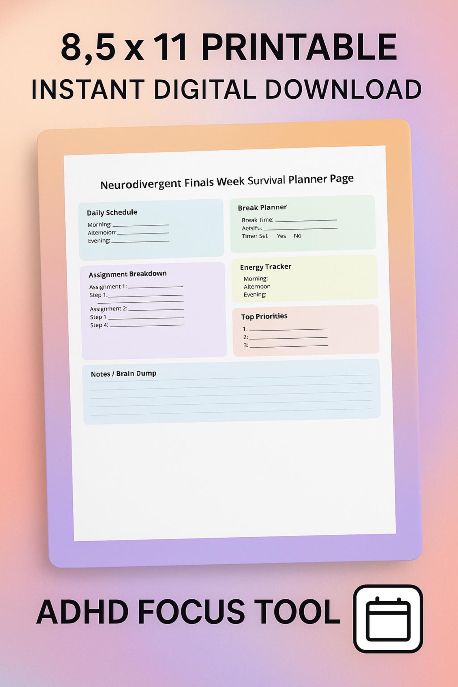 Ultimate ADHD Morning & Focus Planner Bundle – 10 Printable Pages for ...