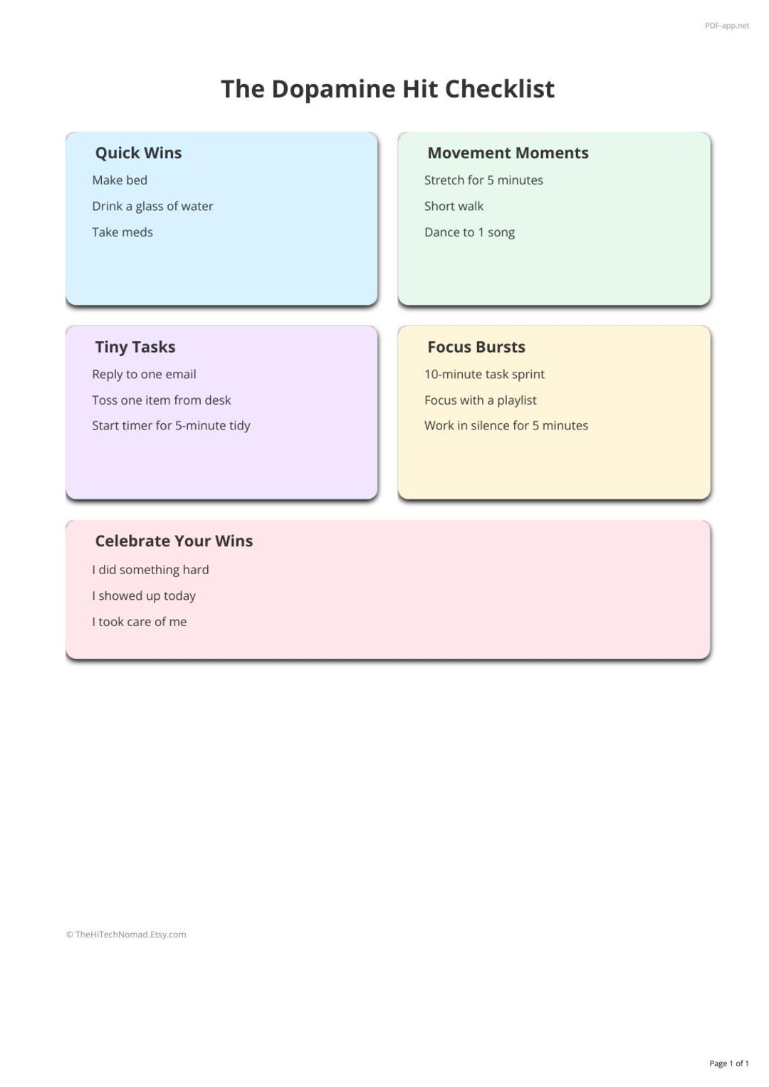 Dopamine Hit Checklist – Daily ADHD Task Sheet for Motivation & Reward ...