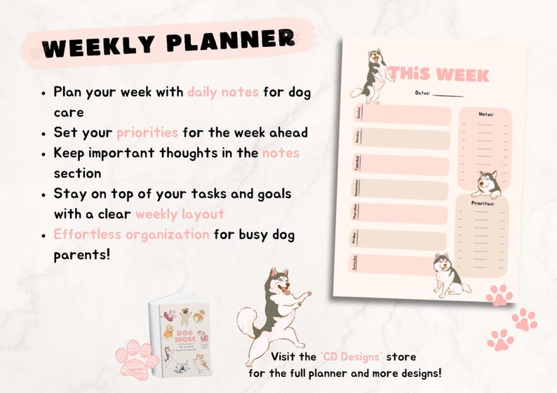 Printable Dog Care Planner Bundle - Colorful Design, A5 & A4, Sunday ...
