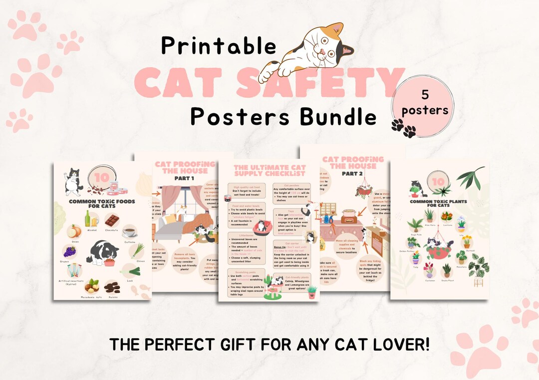 Cat Safety and Care Posters Bundle - Toxic Plants, Foods, Cat-proofing ...