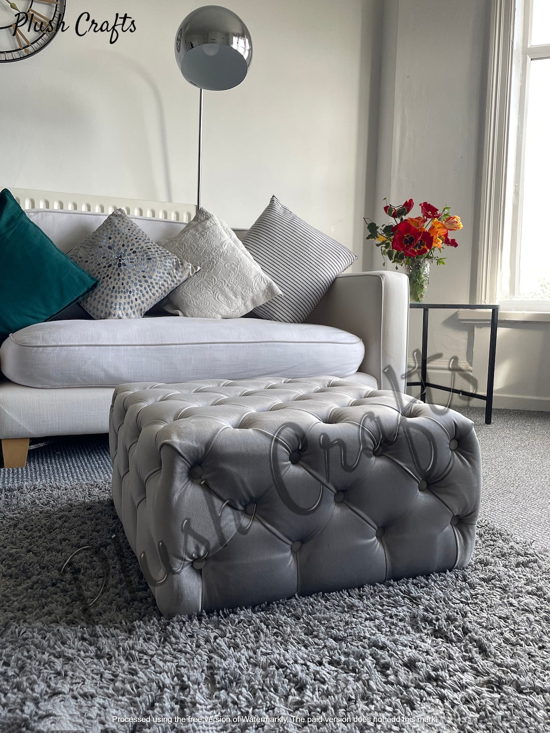 Brand New Handmade Silver Plush Footstool / Coffee Table, Made to Order ...