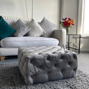 Brand New Handmade Silver Plush Footstool / Coffee Table, Made to Order ...
