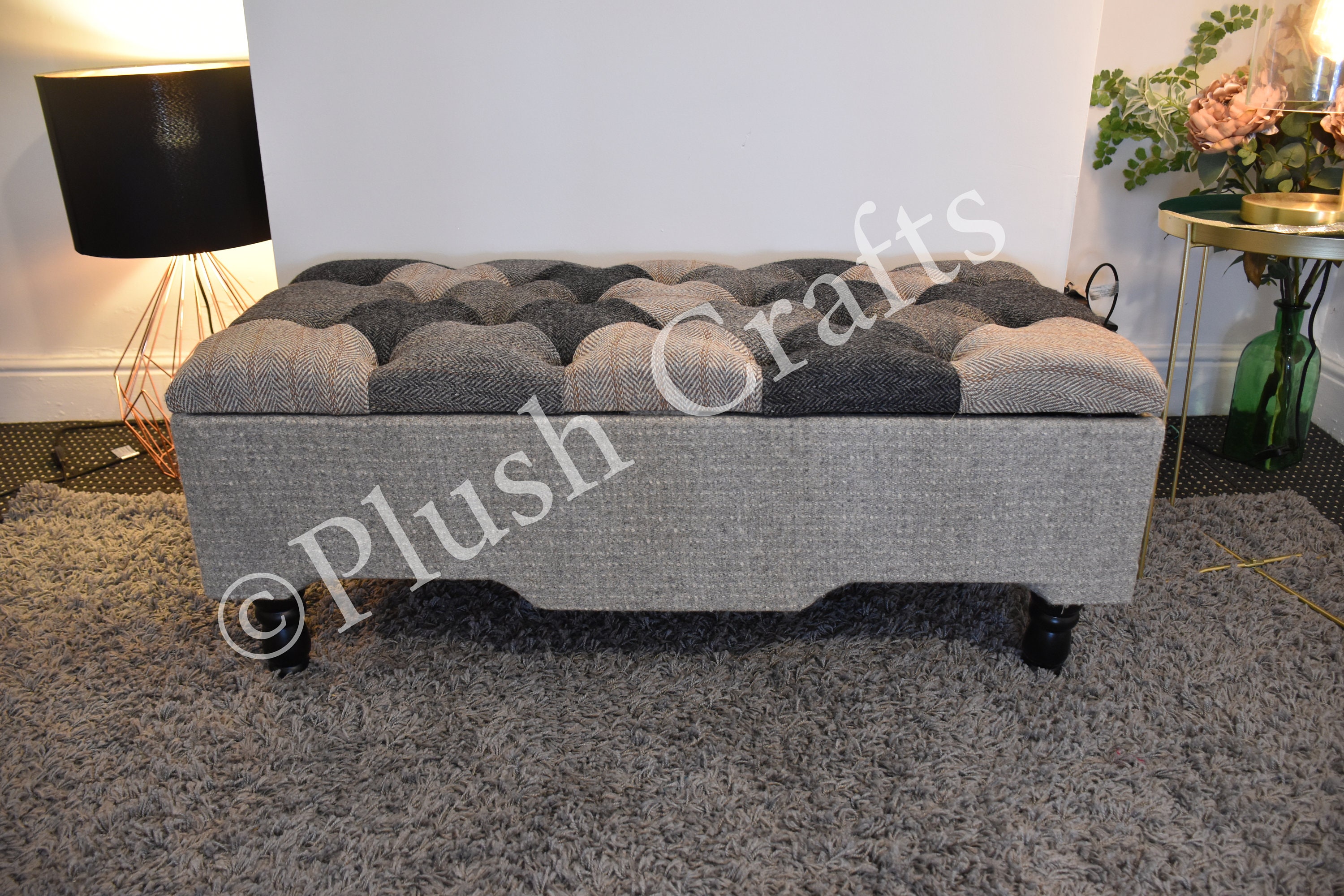 Handmade Patchwork Tweed Ottoman With Storage Real Tweed Fabric, Handcrafted, Multi-functional ...