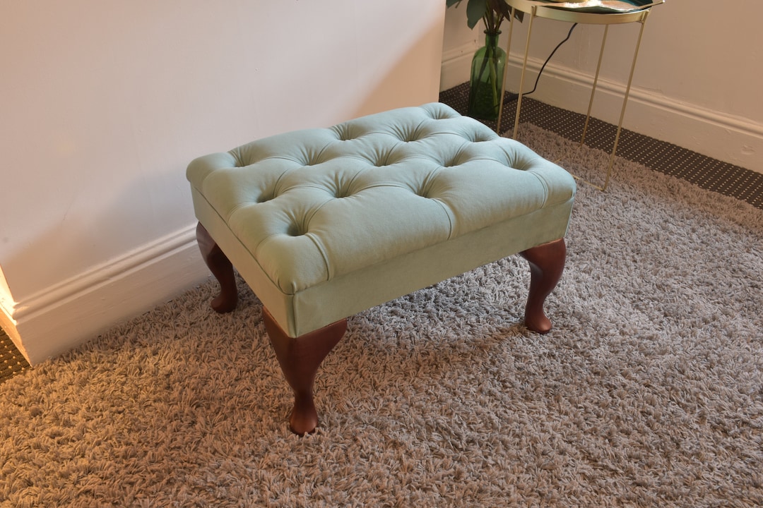 Made-to-order Elegant Pale Green Plush Velvet Small Ottoman Footstool ...