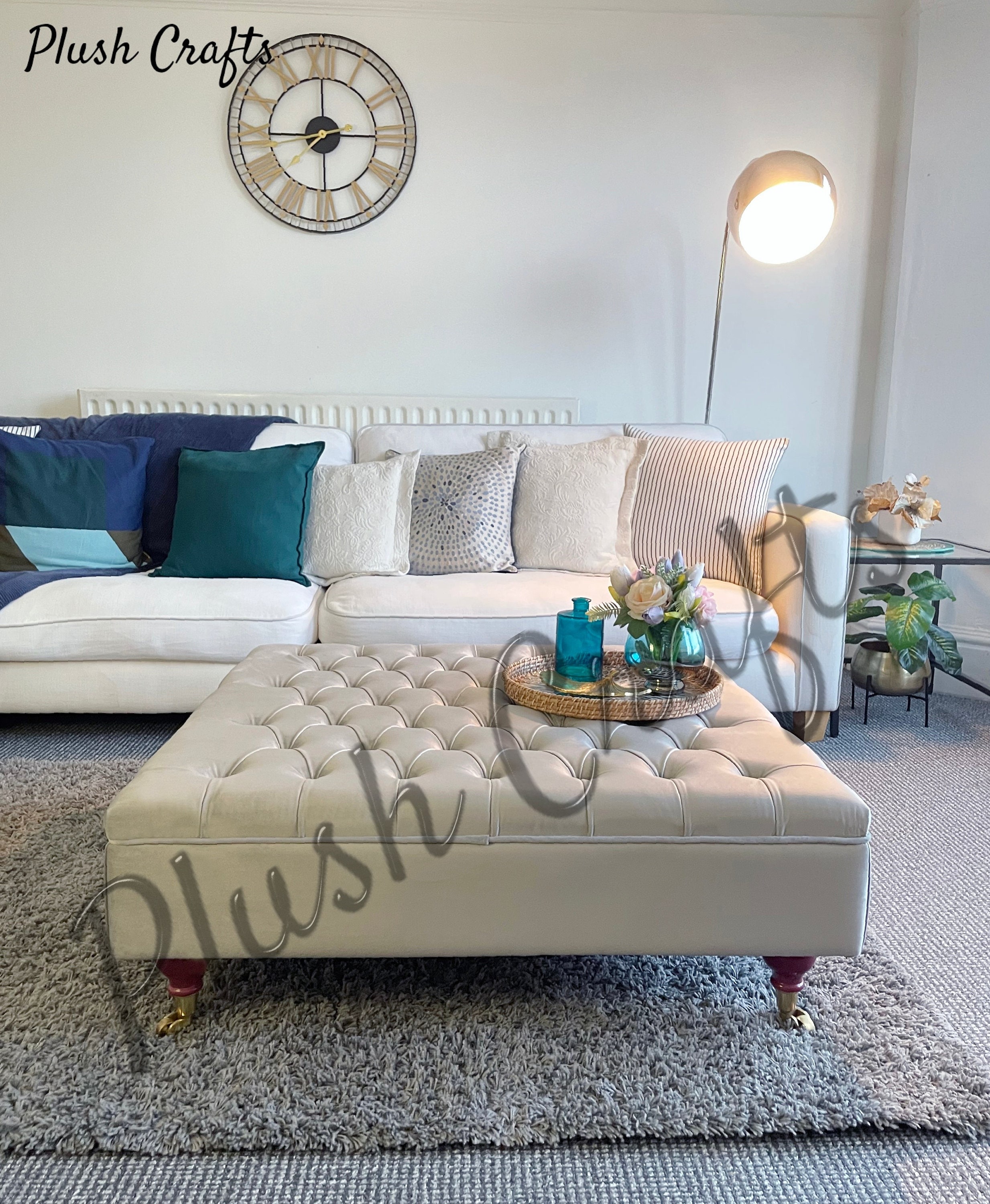 Large Silver Footstool/coffee Table With Castor Feet Brand New ...