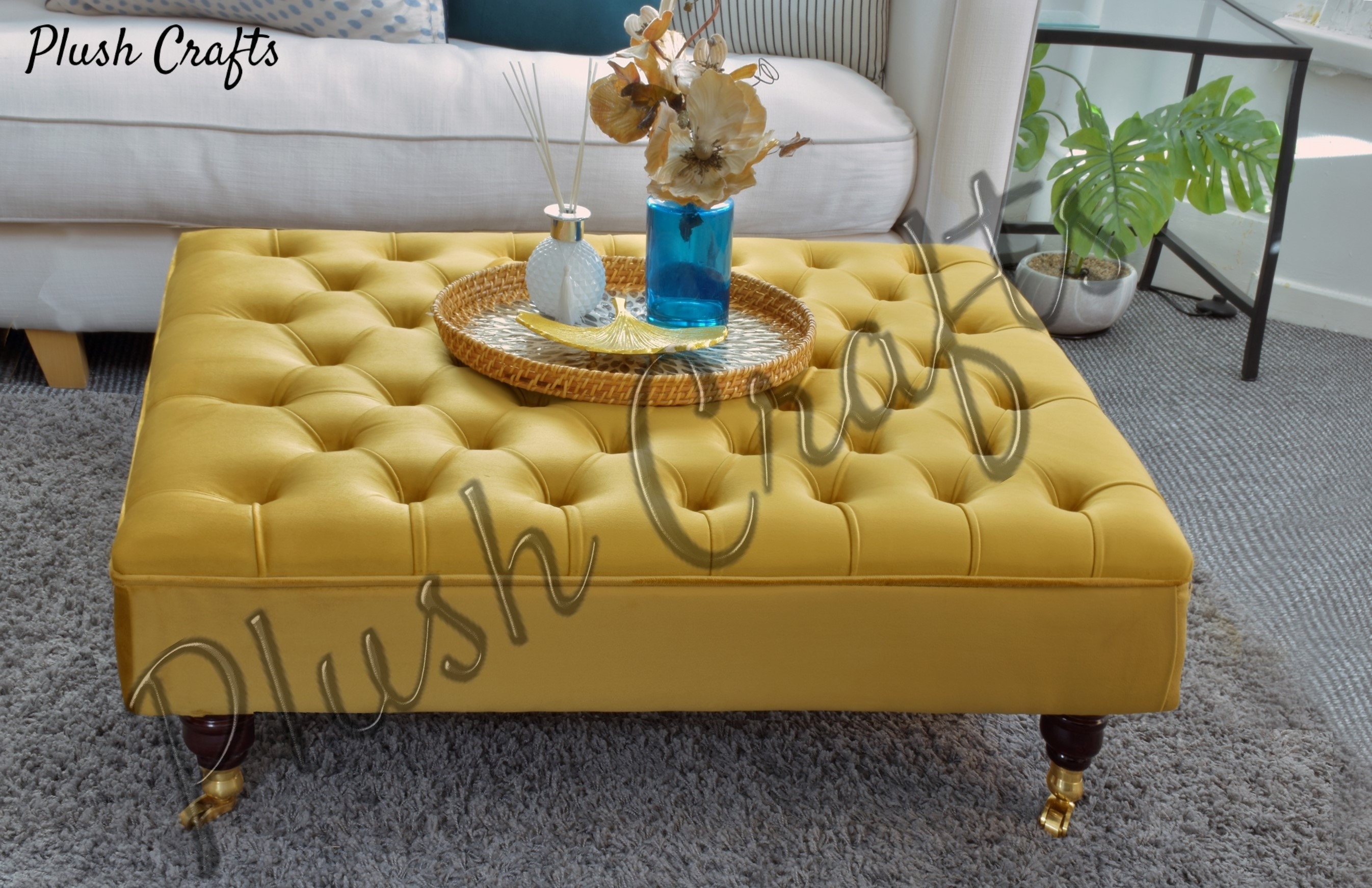 Brand New Mustard Plush Velvet Footstool/coffee Table, Made to Order - Etsy