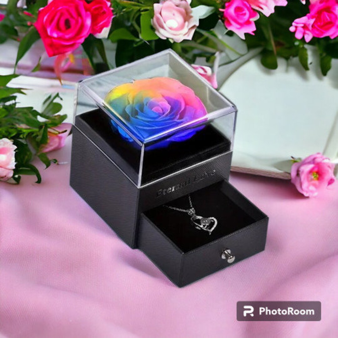 Preserved Real Rose Flower With I Love You Necklace, Eternal Flowers ...