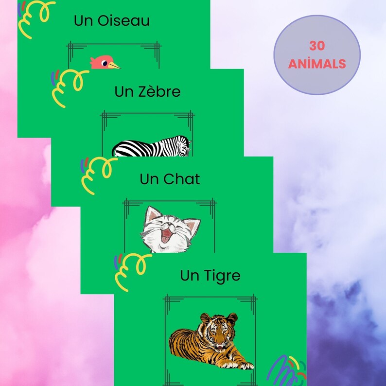 Animal Flash Cards 30 Printable Cards Animals in French Flashcards ...