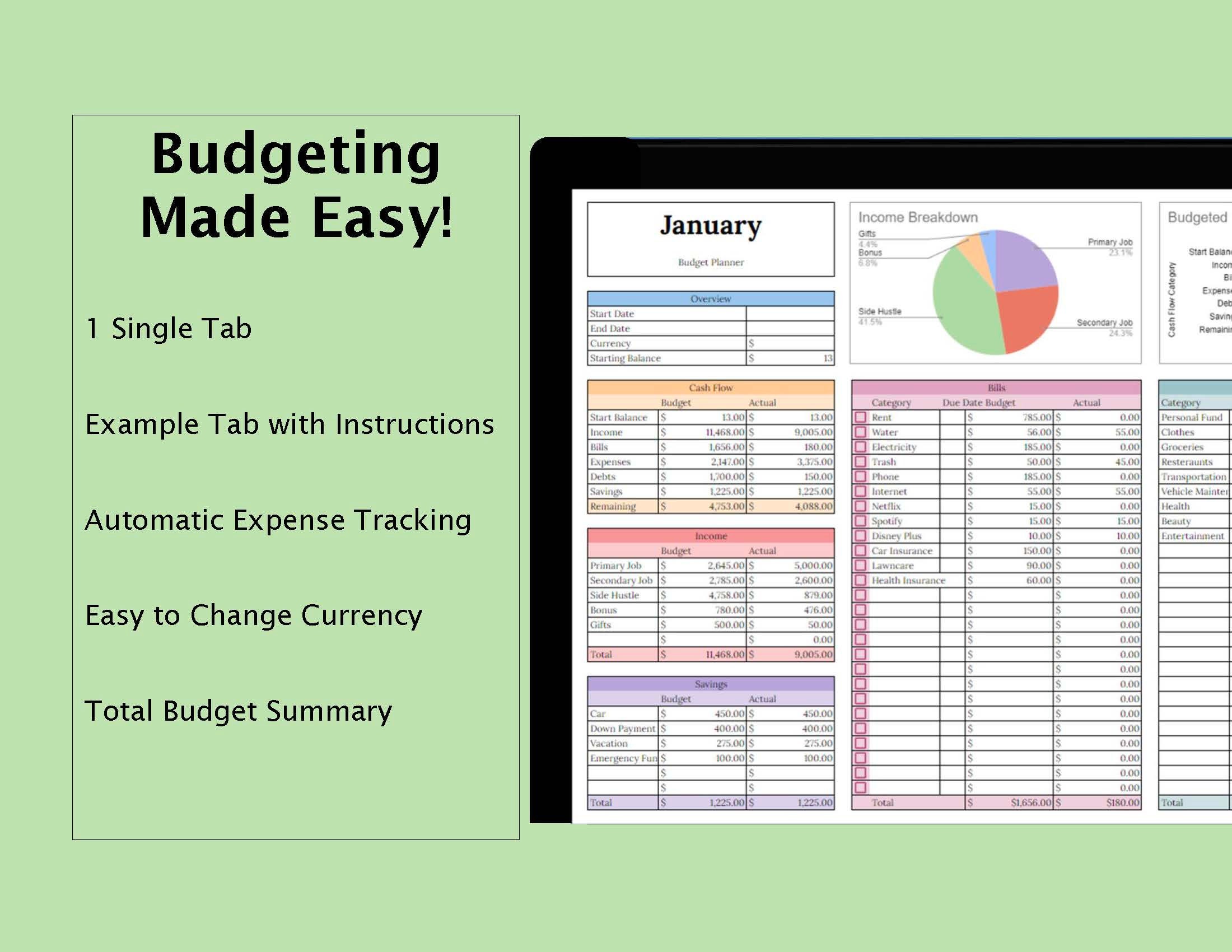 Simple Budget Template - Etsy