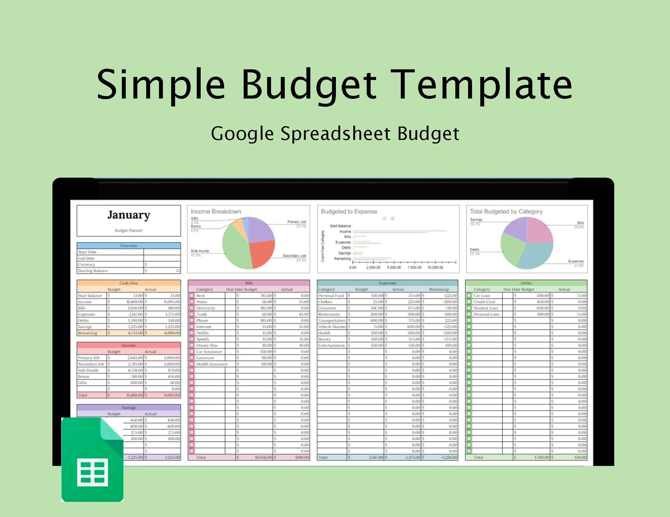 Simple Budget Template - Etsy
