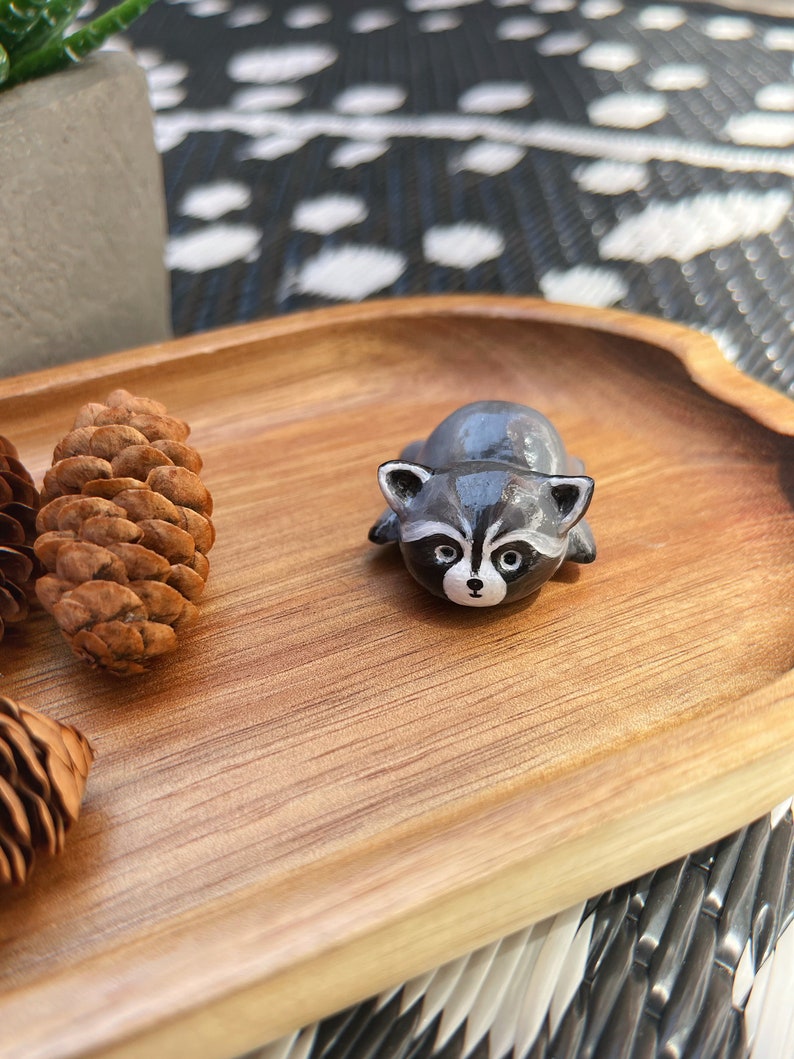 Handmade Polymer Clay Fridge Magnet. Cute Mini Raccoon Lying ...