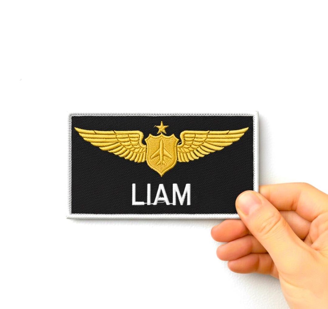 Personalized Pilot Name Tag Patch With Gold Wings | Custom Embroidered ...