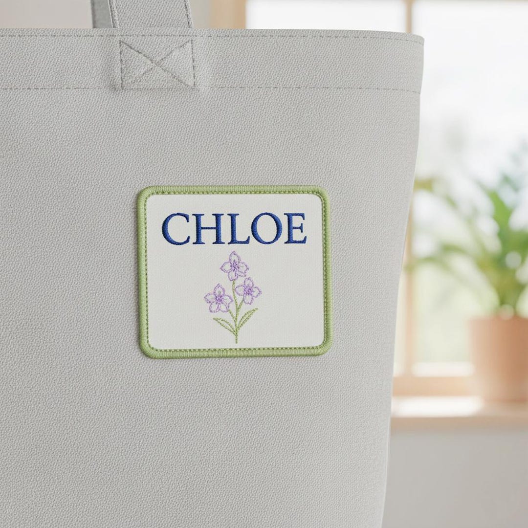 Personalized Embroidered Name Tag With Flower Applique | Custom Sew-on ...