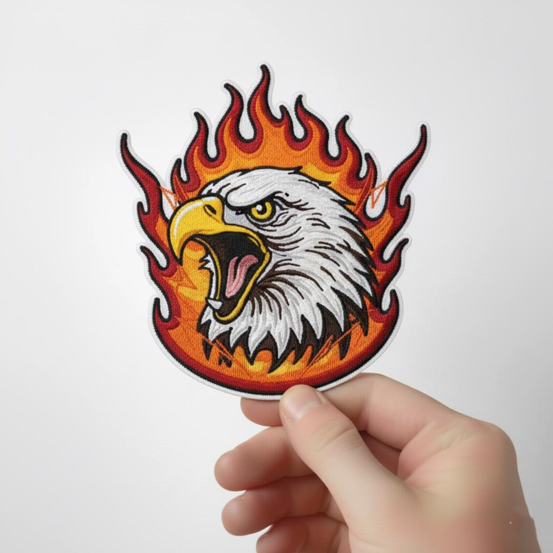 Angry Eagle Patch | Flaming Bird Sew-on Badge | Old School Tattoo Biker ...