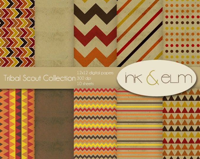 Tribal Digital Paper, Geometric Backgrounds, Modern Scrapbook Paper ...