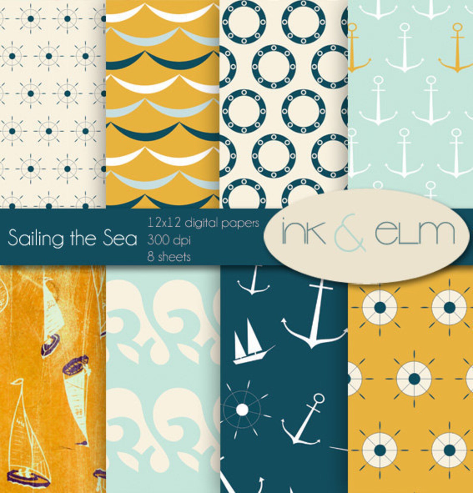 Digital Paper Sailing the Sea Modern Digital Scrapbook - Etsy