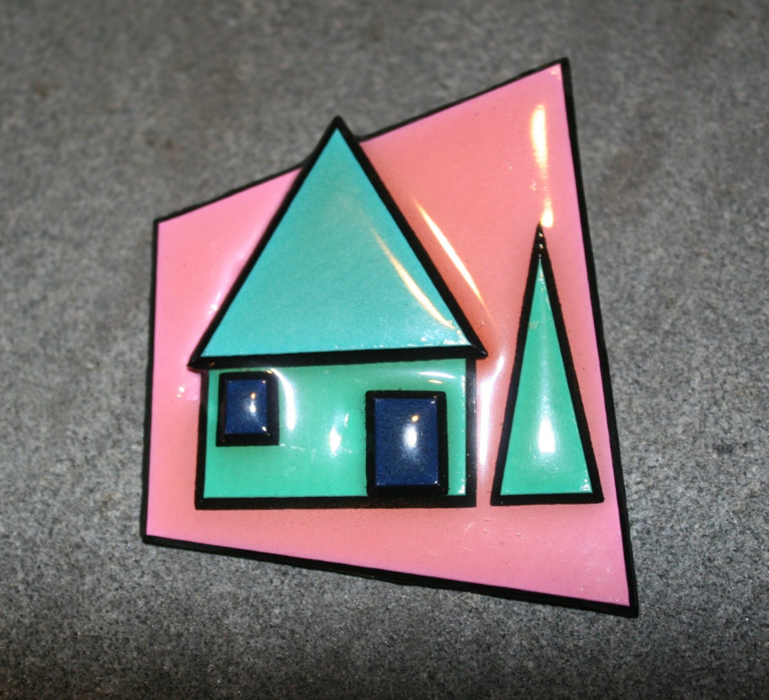 VINTAGE 1990s, Resin Pin, Resin Brooch, House Pin, House Brooch, Funky ...