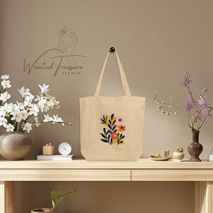 Boho Flowers Tote Bag, Cute Design Shopping Bag, 100% Cotton Eco ...