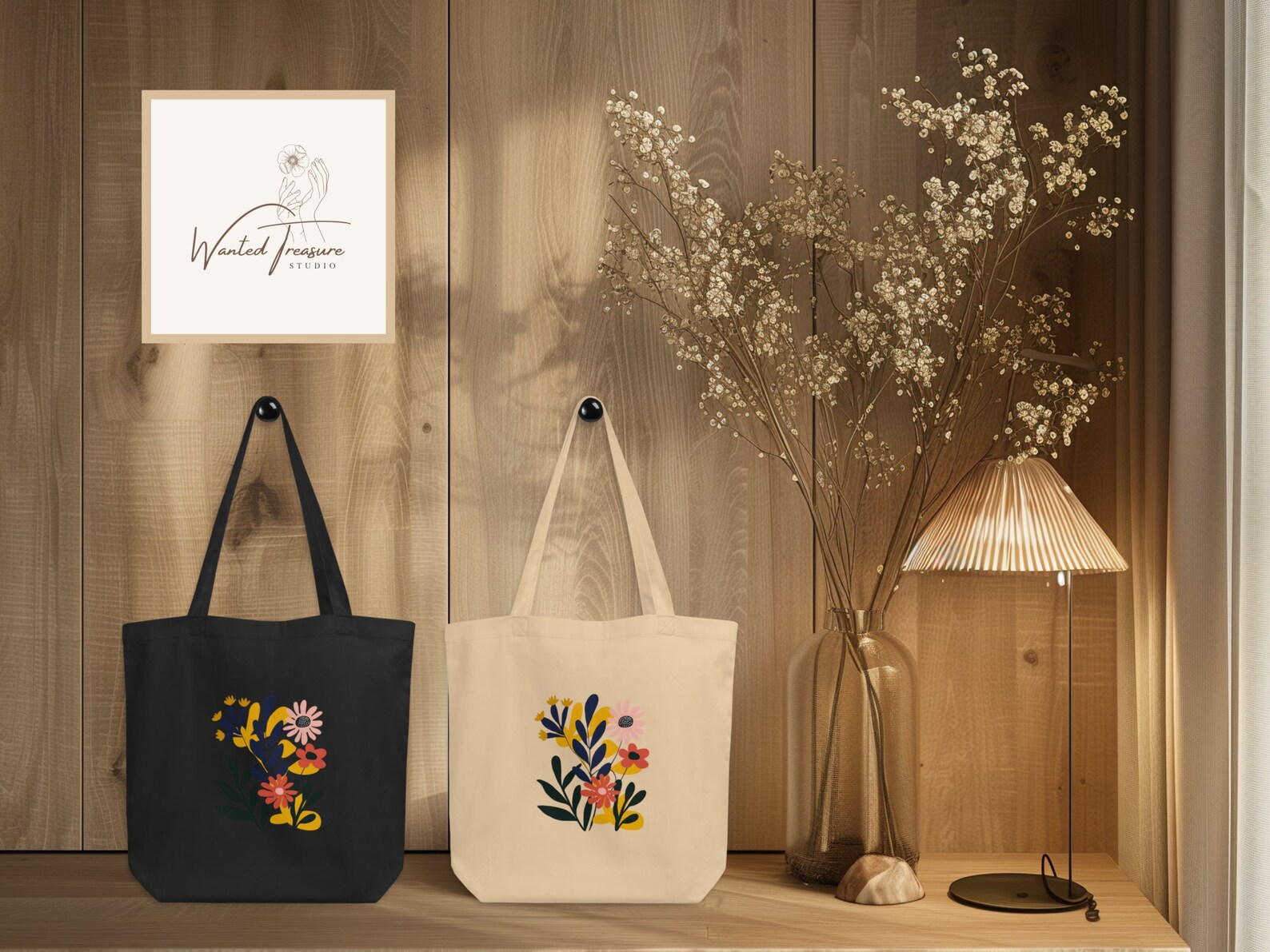 Boho Flowers Tote Bag, Cute Design Shopping Bag, 100% Cotton Eco ...