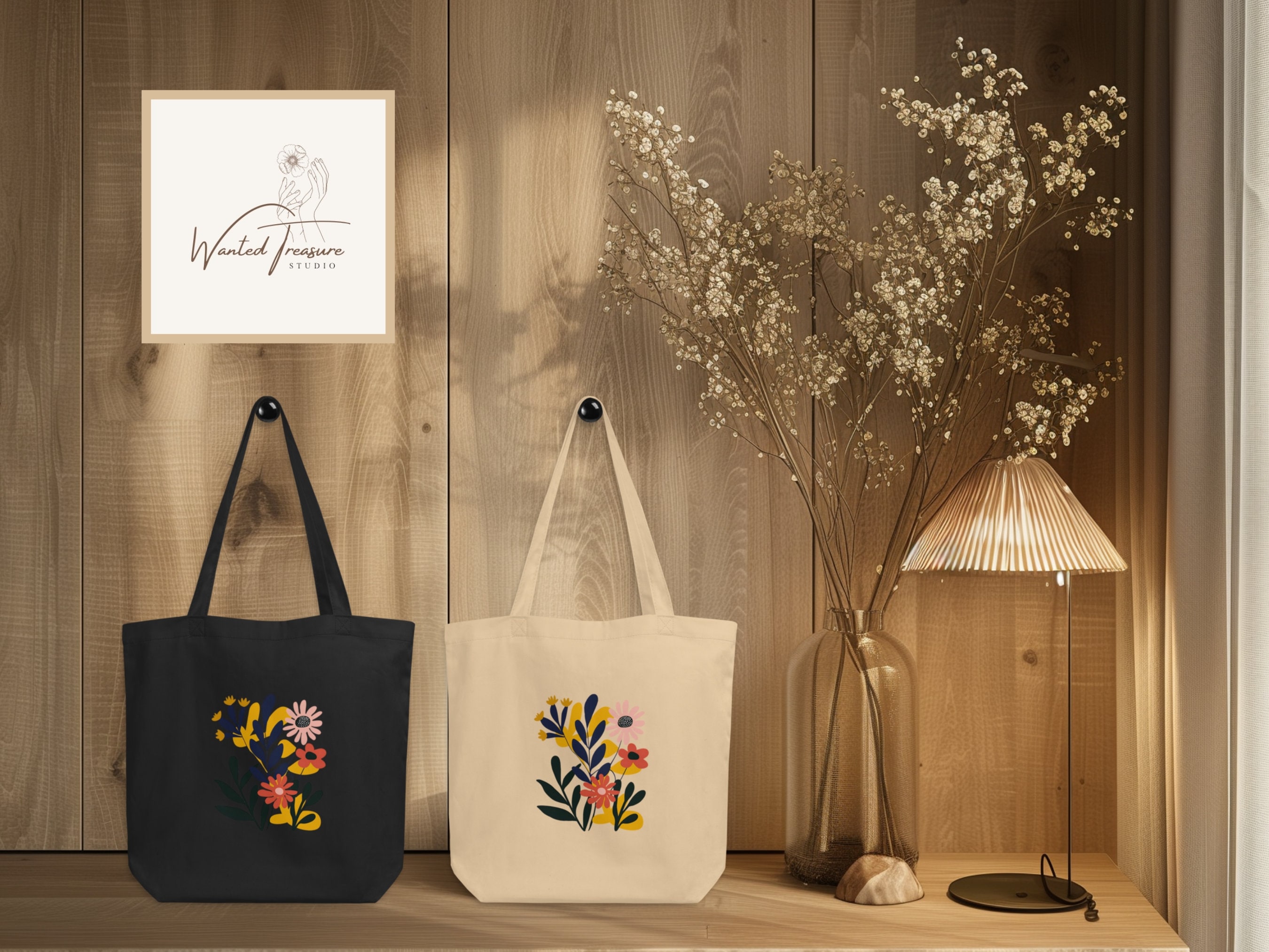 Boho Flowers Tote Bag, Cute Design Shopping Bag, 100% Cotton Eco ...