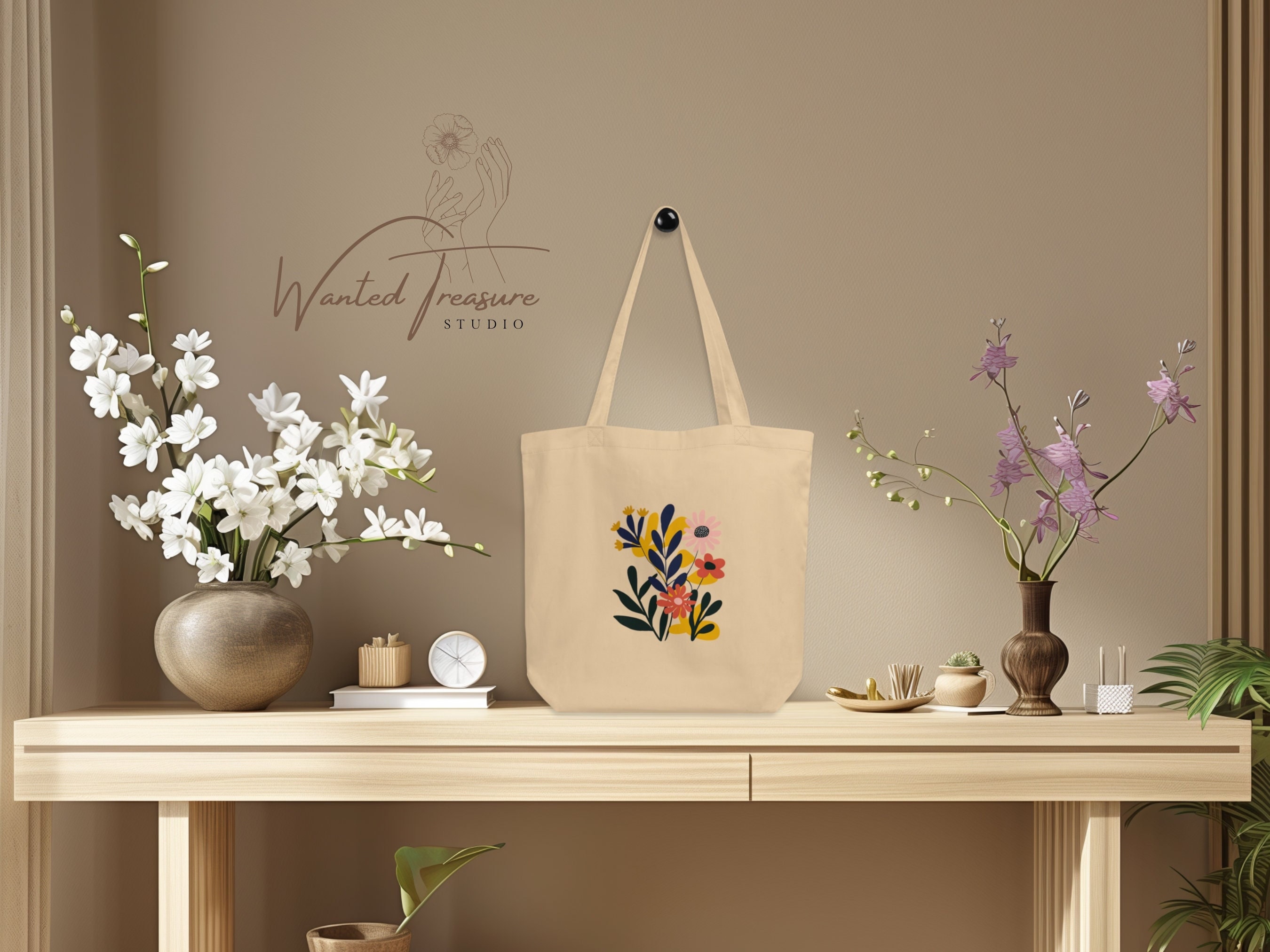 Boho Flowers Tote Bag, Cute Design Shopping Bag, 100% Cotton Eco ...