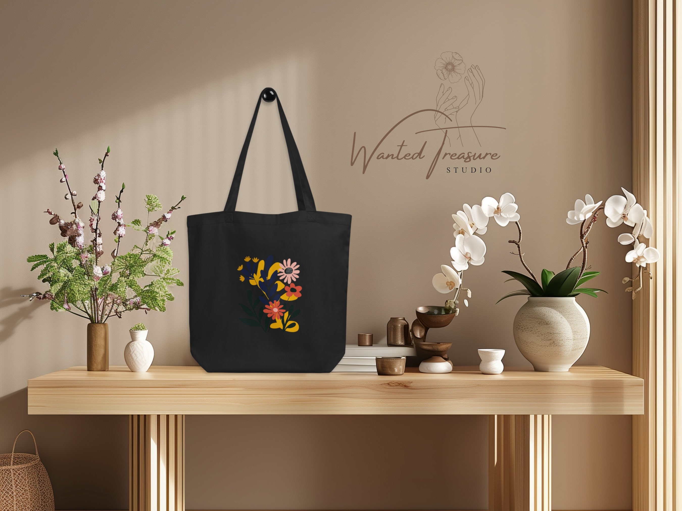 Boho Flowers Tote Bag, Cute Design Shopping Bag, 100% Cotton Eco ...