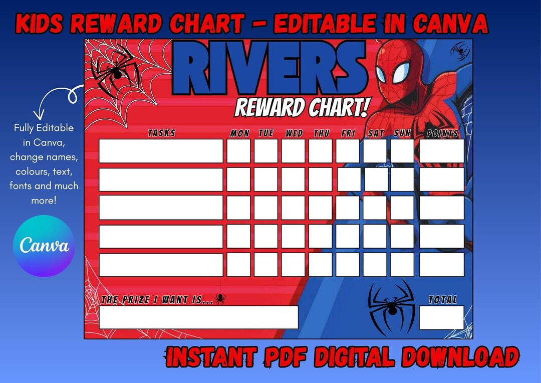 Spider-man Kids Reward Chart | Printable Superhero Behavior Tracker ...