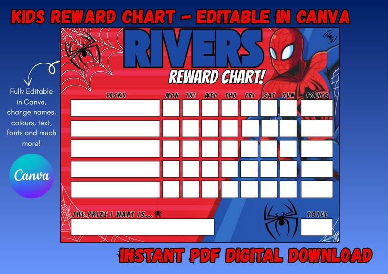 Spider-man Kids Reward Chart | Printable Superhero Behavior Tracker ...