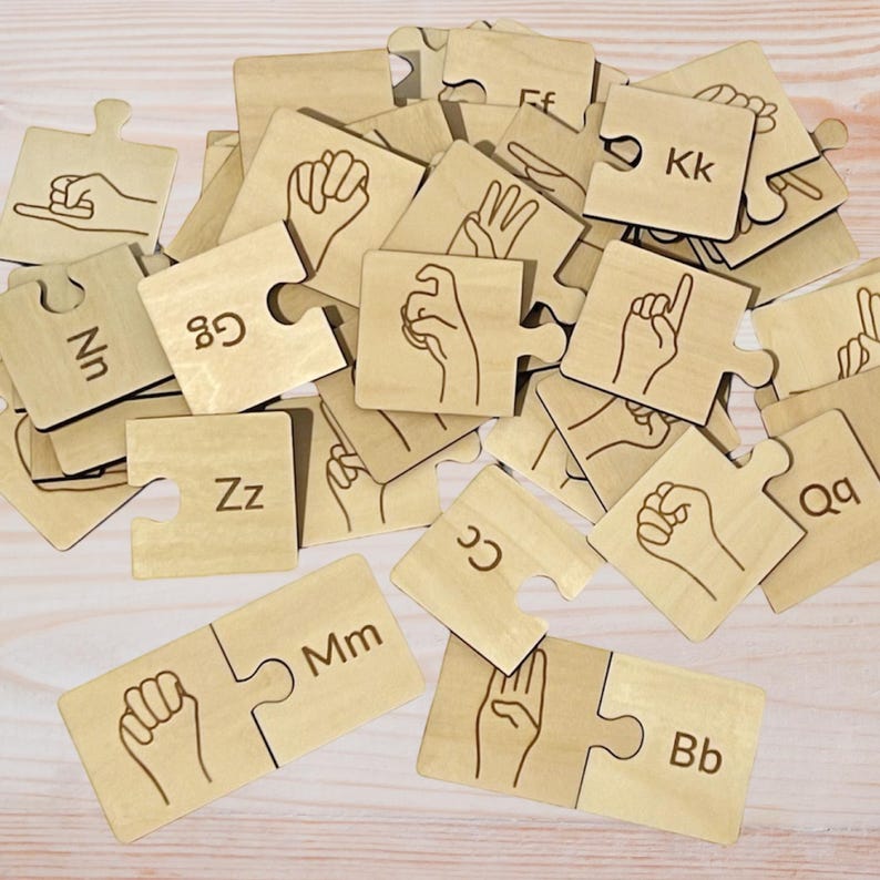 Montessori ASL Alphabet Matching Puzzle Wooden Letter Recognition Set ...