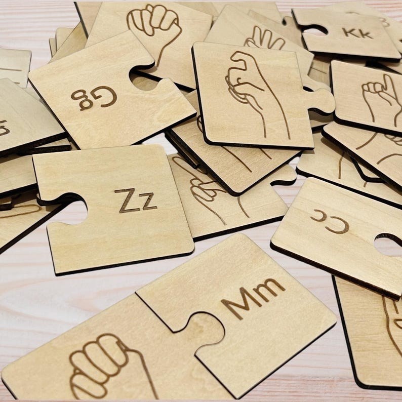 Montessori ASL Alphabet Matching Puzzle | Wooden Letter Recognition Set ...