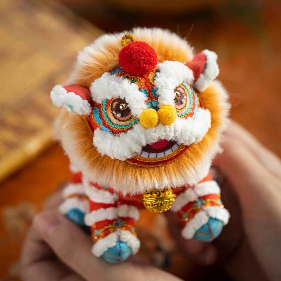 Handmade Embroidered Lion Dance Plush Toy | Chinese New Year of the ...