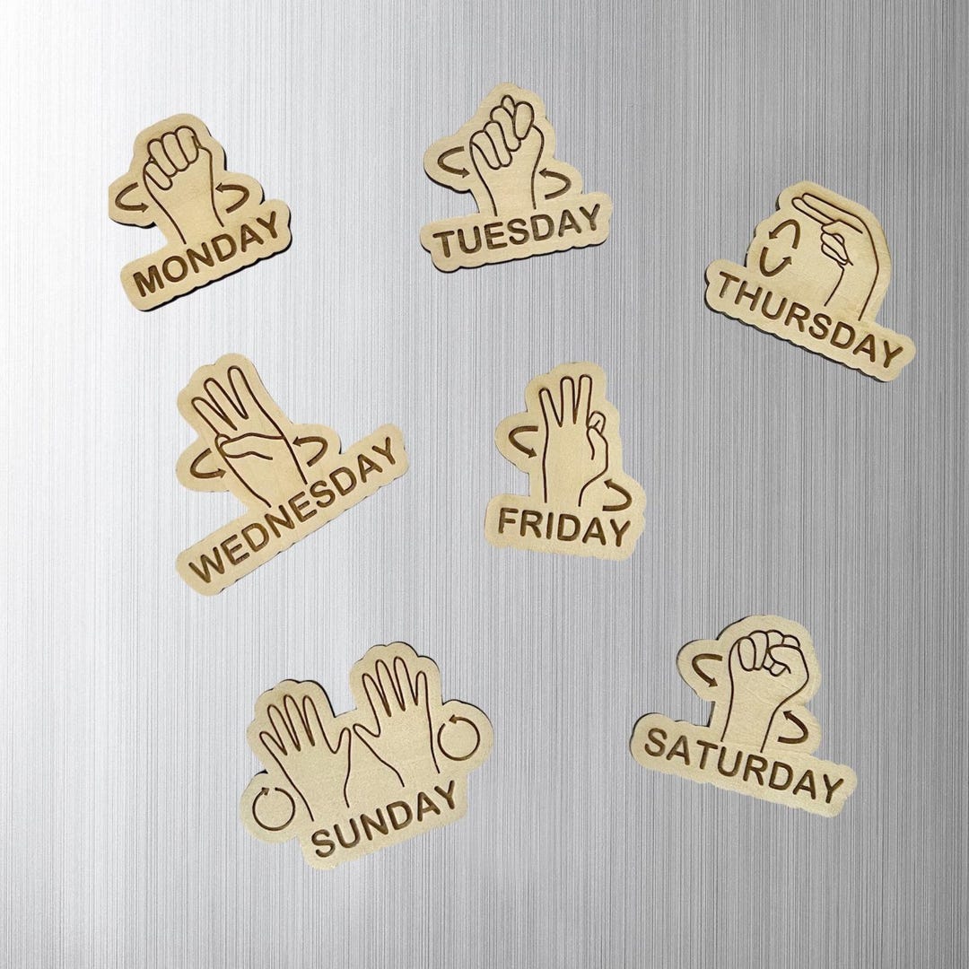 Set of 7 ASL American Sign Language-english Days of the Week Wooden ...