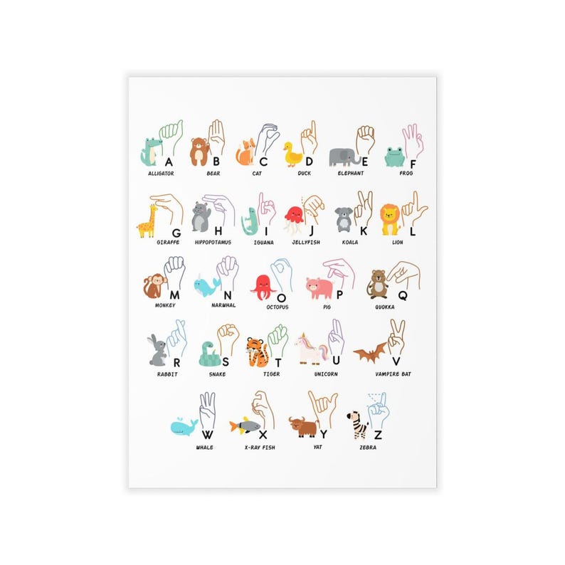 ASL Animal Alphabet Poster – Kids Educational Wall Art - Etsy